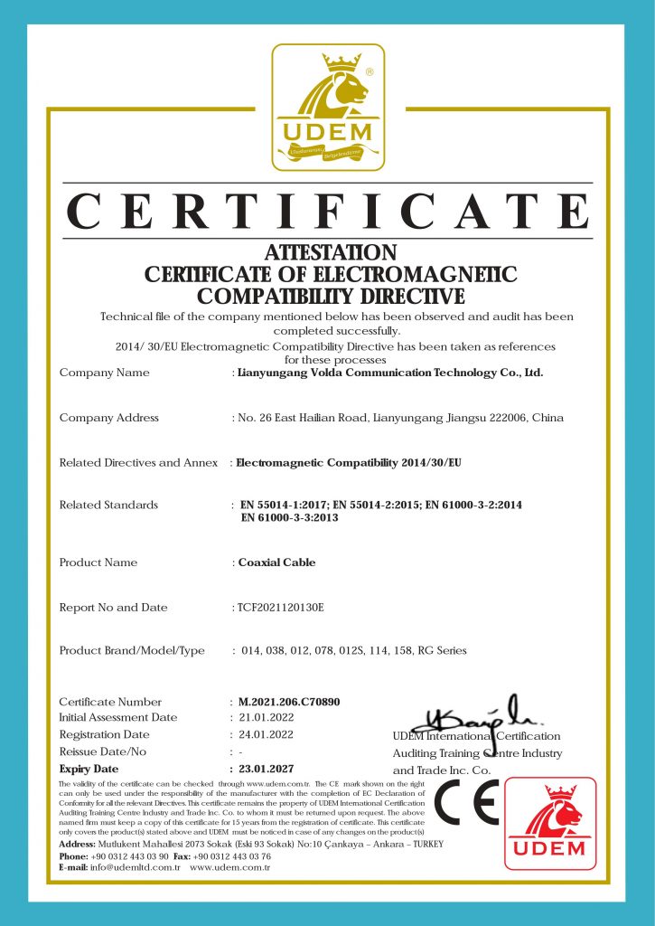 CE Certificate of Coaxial Cable - Volda