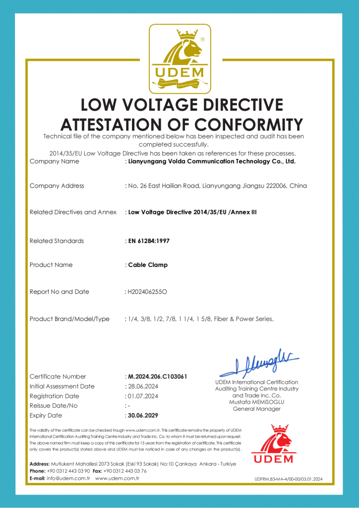 CE Certificate of Cable Clamp - Volda